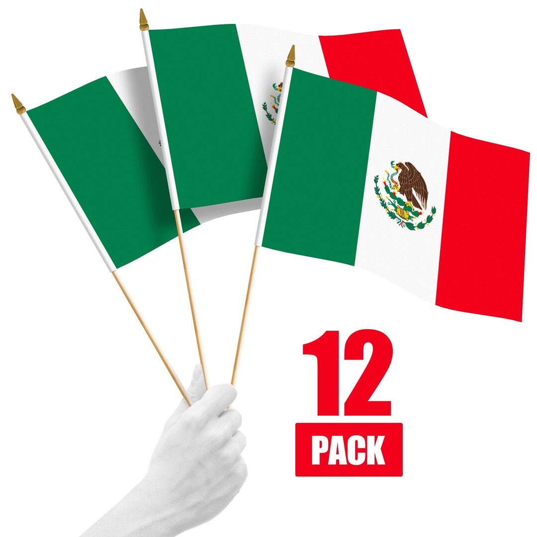 G128 12 Pack Handheld Mexico Mexican Stick Flags | 12x18 in | Printed ...