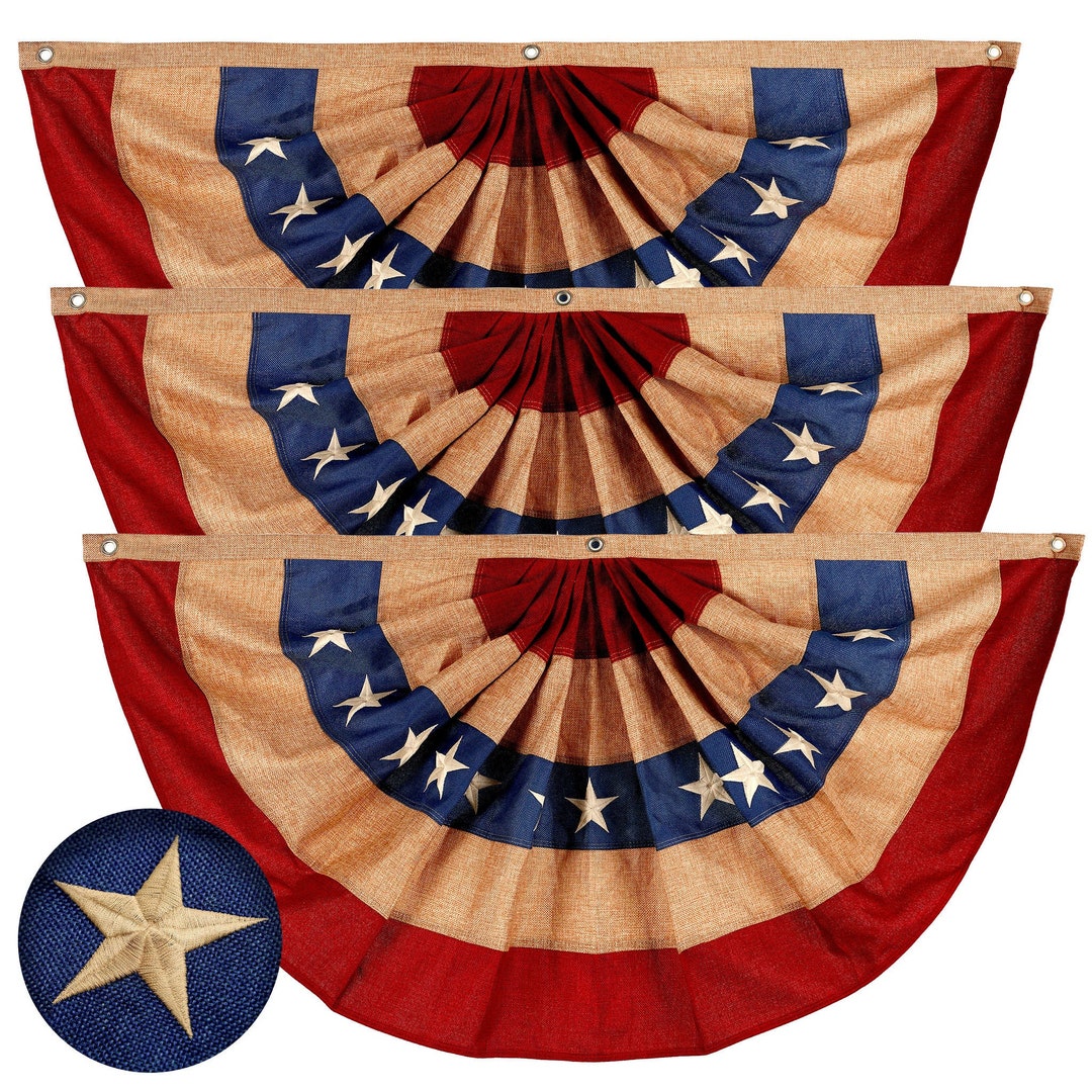 Tea Stained Pleated Fan Flag: Embroidered Stars & Stripes (3 Pack) - Etsy