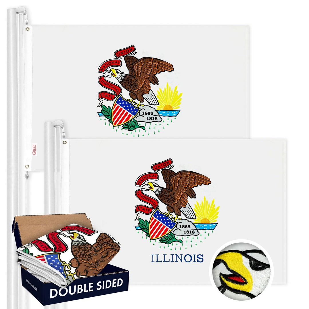 Illinois IL State Flag 3x5ft 2-pack Double-sided Embroidered Polyester ...