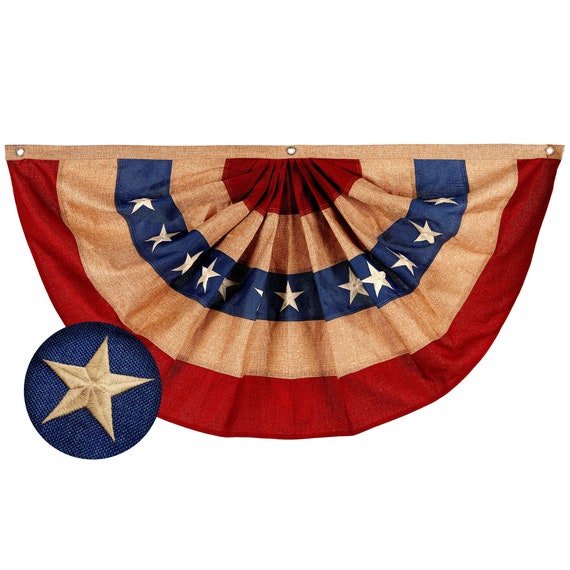 G128 USA Tea Stained Pleated Fan Flag 3x6ft Burlap Embroidered - Etsy