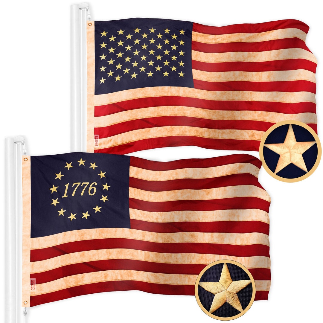 Tea-stained American & 1776 Flag Set: Embroidered 420D Polyester (2.5x4 ...