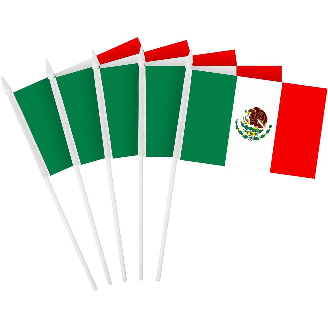 G128 24 Pack Handheld Mexico Mexican Stick Flags 4x6 in Printed 150D ...