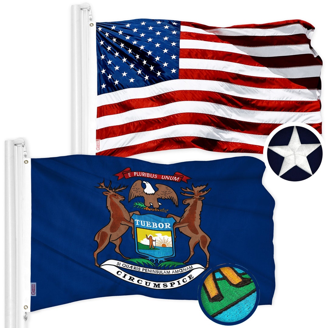 G128 Combo Pack: American USA Flag 3x5 Ft & Michigan MI State Flag 3x5 ...