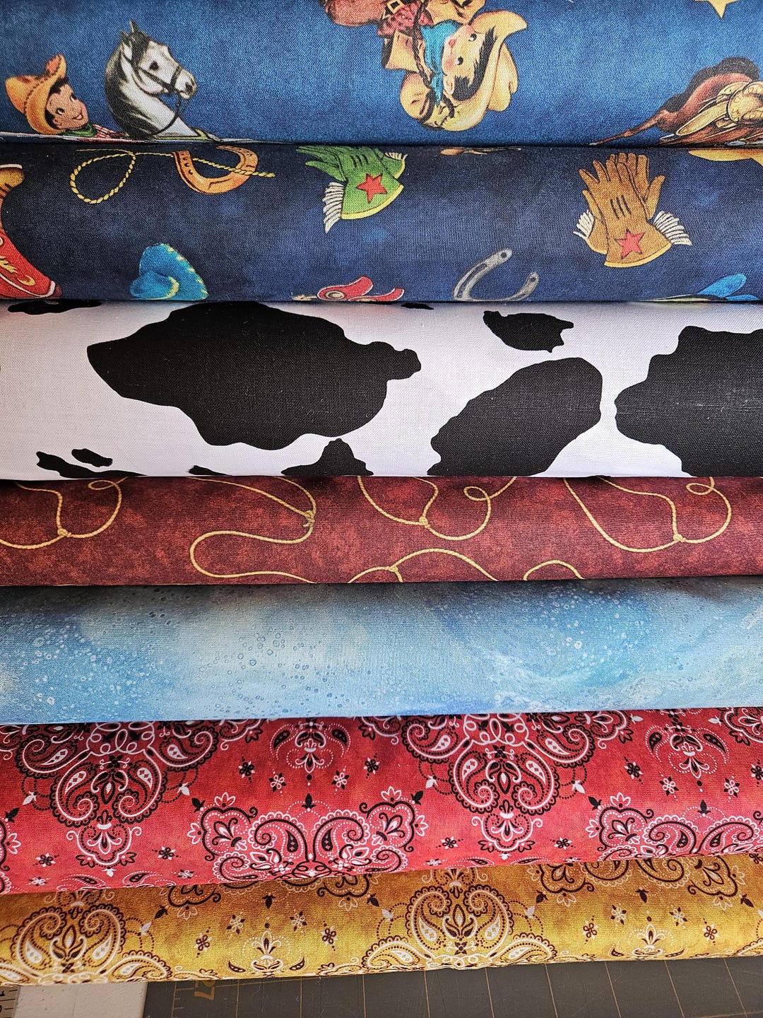 Cowboy Fabric Collection of 7 - Baby Cowboy - Cowboys, Lasso, Bandanas ...