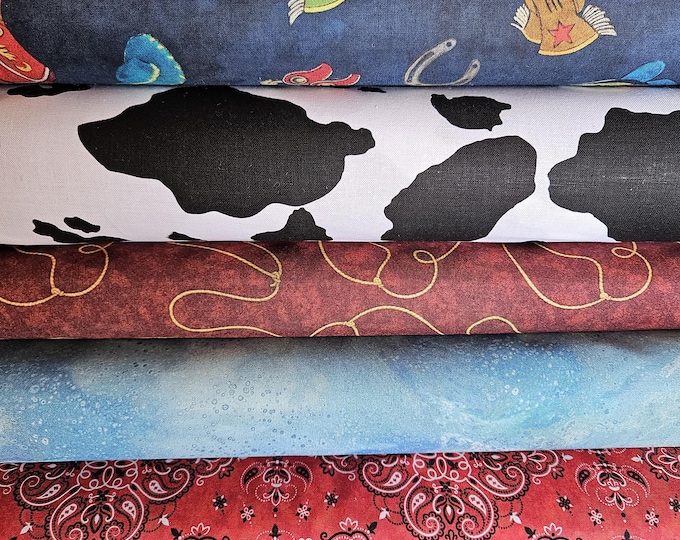 Cowboy Fabric Collection of 7 - Baby Cowboy - Cowboys, Lasso, Bandanas ...