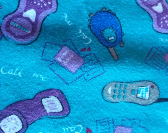 Phones Through the Ages Fabric Phones Through the Ages Retro Blue by ...