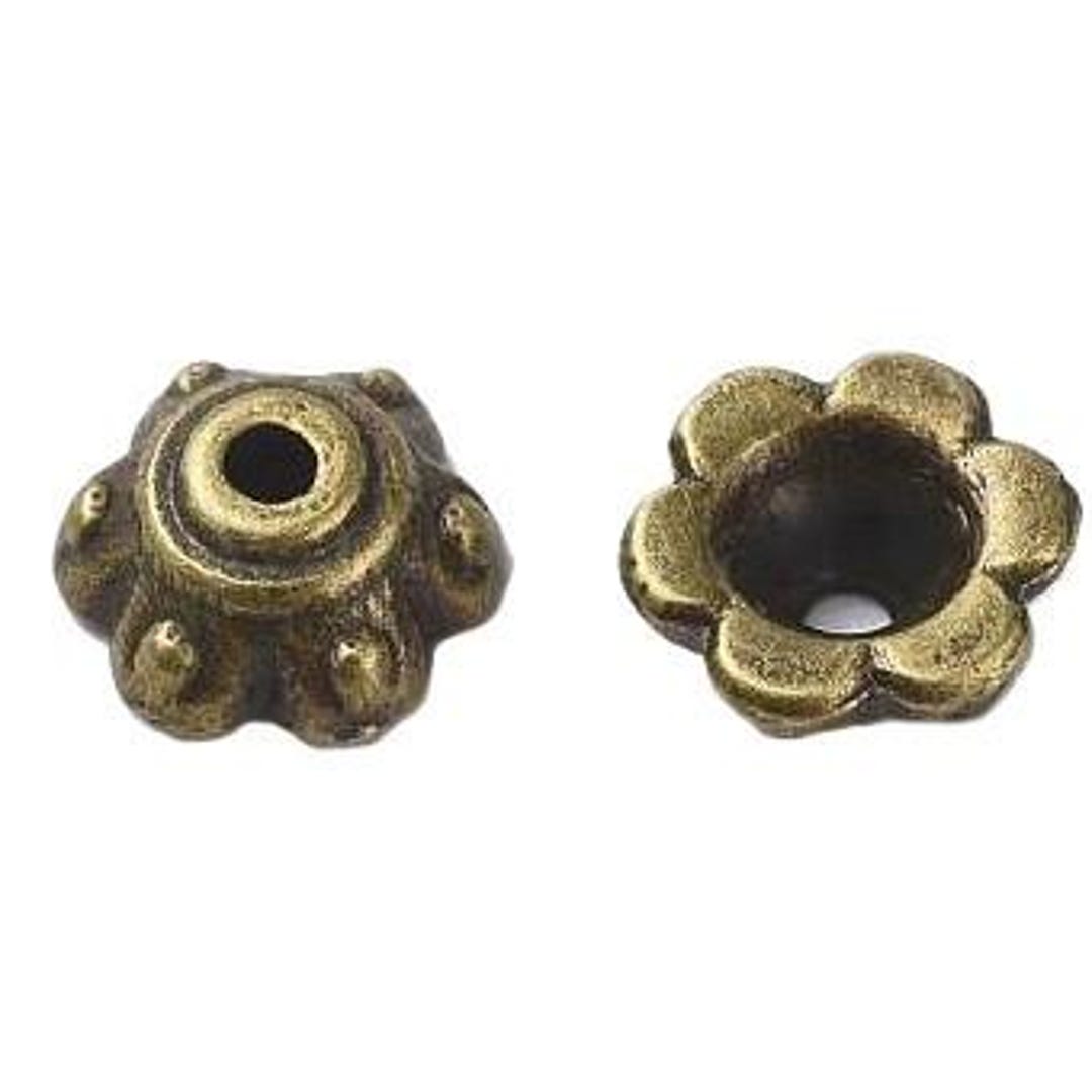50+ 7mm Antique Bronze or Golden Floral Tibetan Style Alloy Bead Caps ...