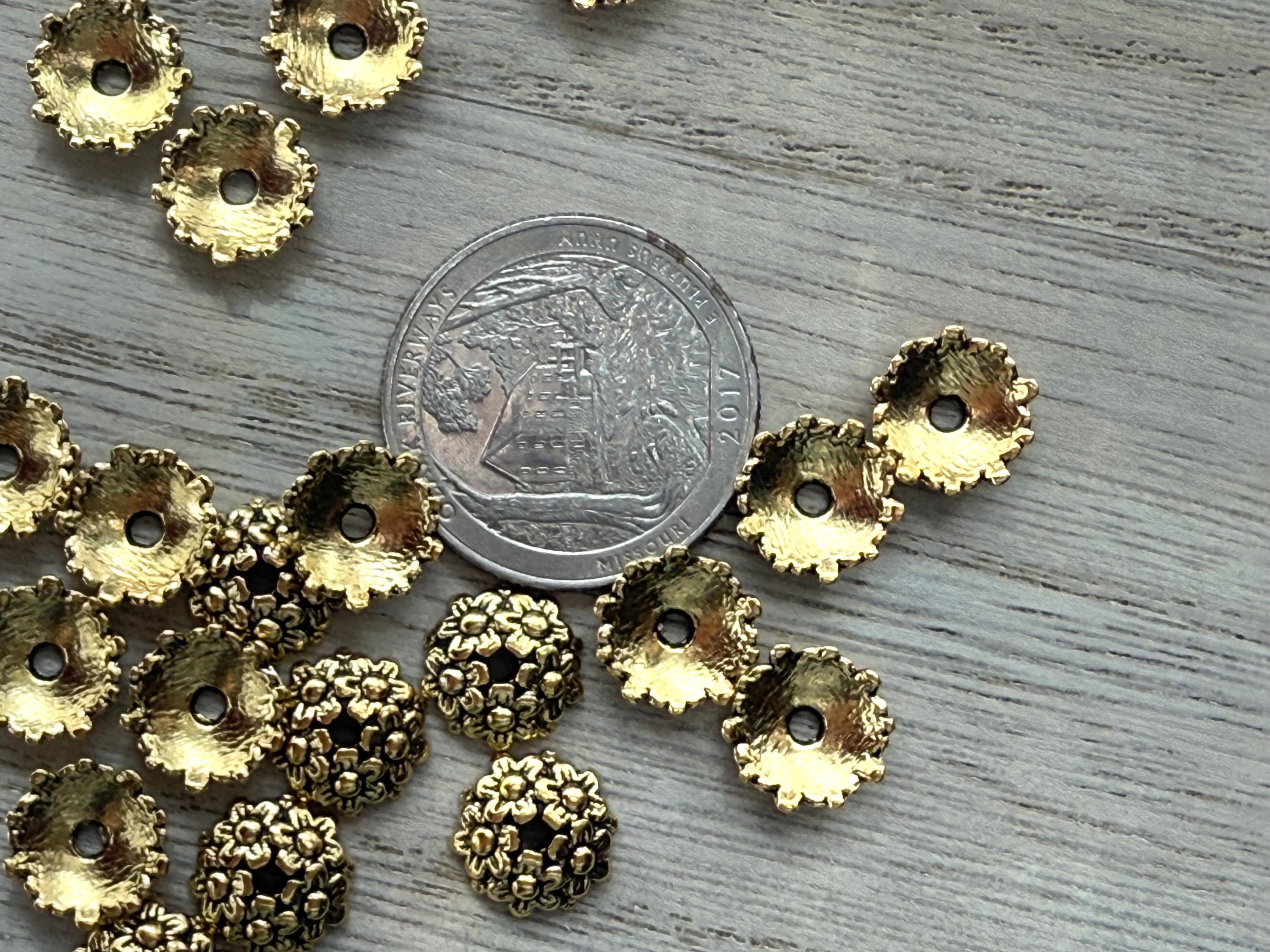 10+ Antique Gold Metal Bead Caps, 11 Mm Tibetan Style Ring of Flowers ...