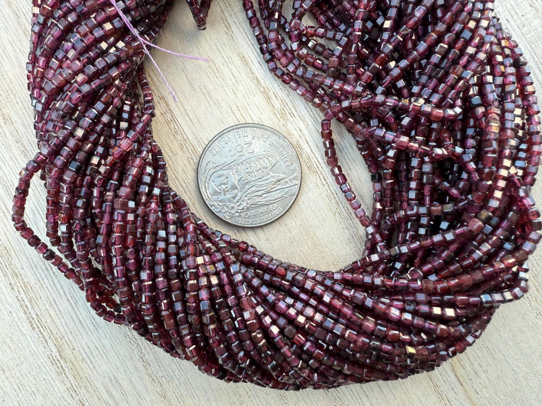 1+ String of 2.5 Mm Garnet Natural Gemstone Beads, Dark Red Cube ...