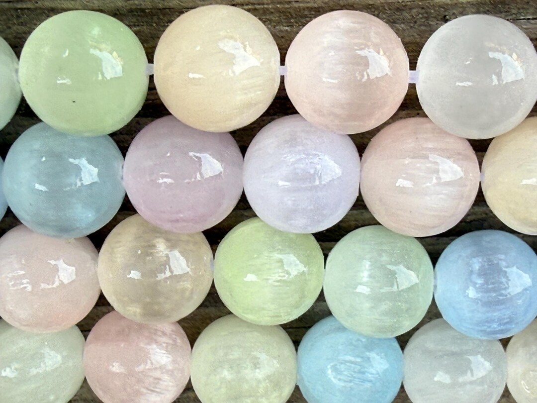 1+ String of 10 Mm Pastel Colors Selenite Gemstone Beads, Round Easter ...