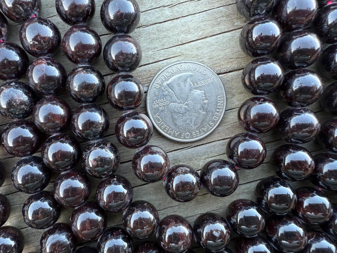 1+ String of 10mm Garnet Dark Round Gemstone Beads, Natural Garnet ...