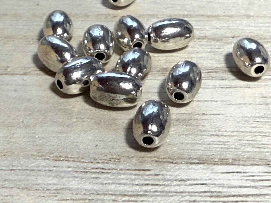 20+ Tibetan Style Oval Silver 8 Mm Long Rice Beads, Silver Oblong ...