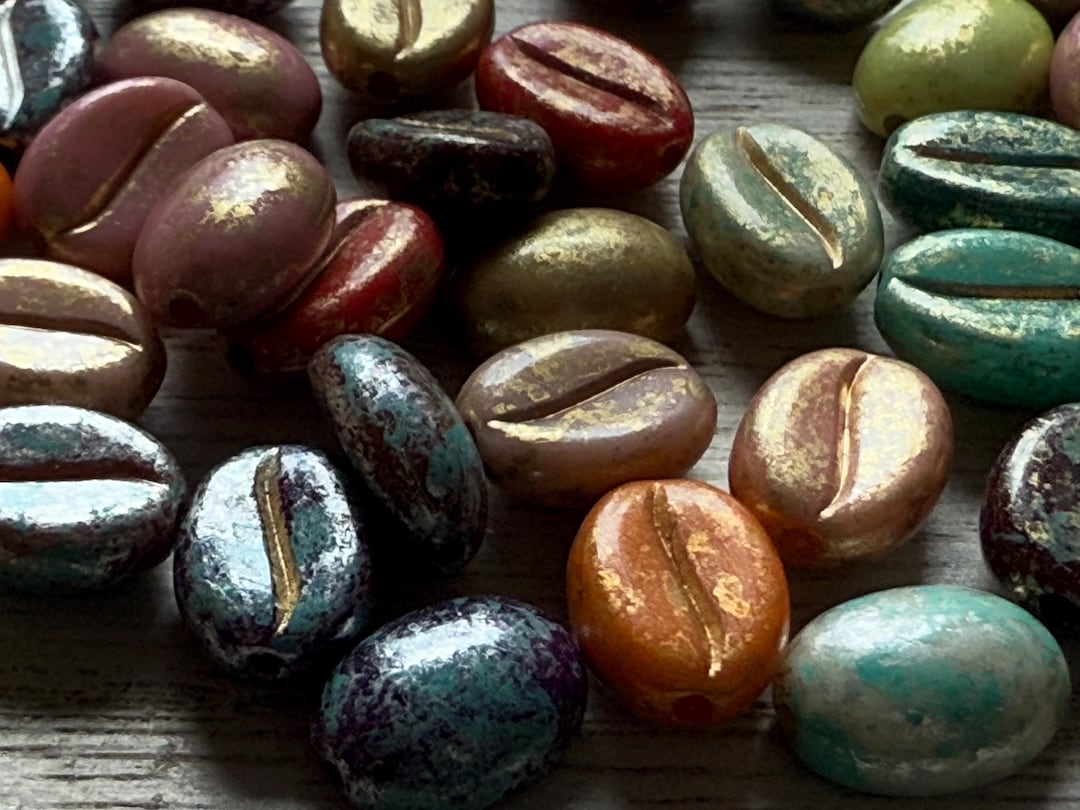 50+ Colorful Coffee Bean Beads With Vintage Effect, Acrylic Coffee Beans Beads, Colorful Acrylic ...