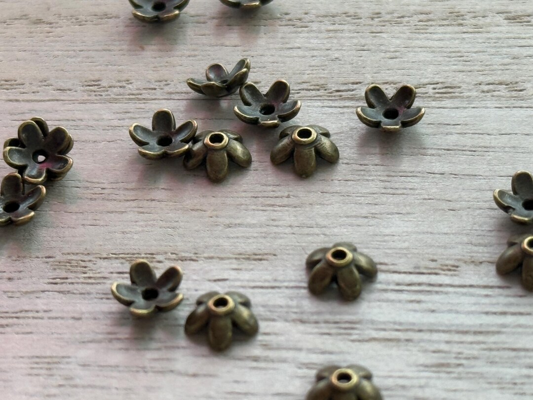 50+ 6mm Antique Bronze Floral Tibetan Style Alloy Bead Caps, Flower ...