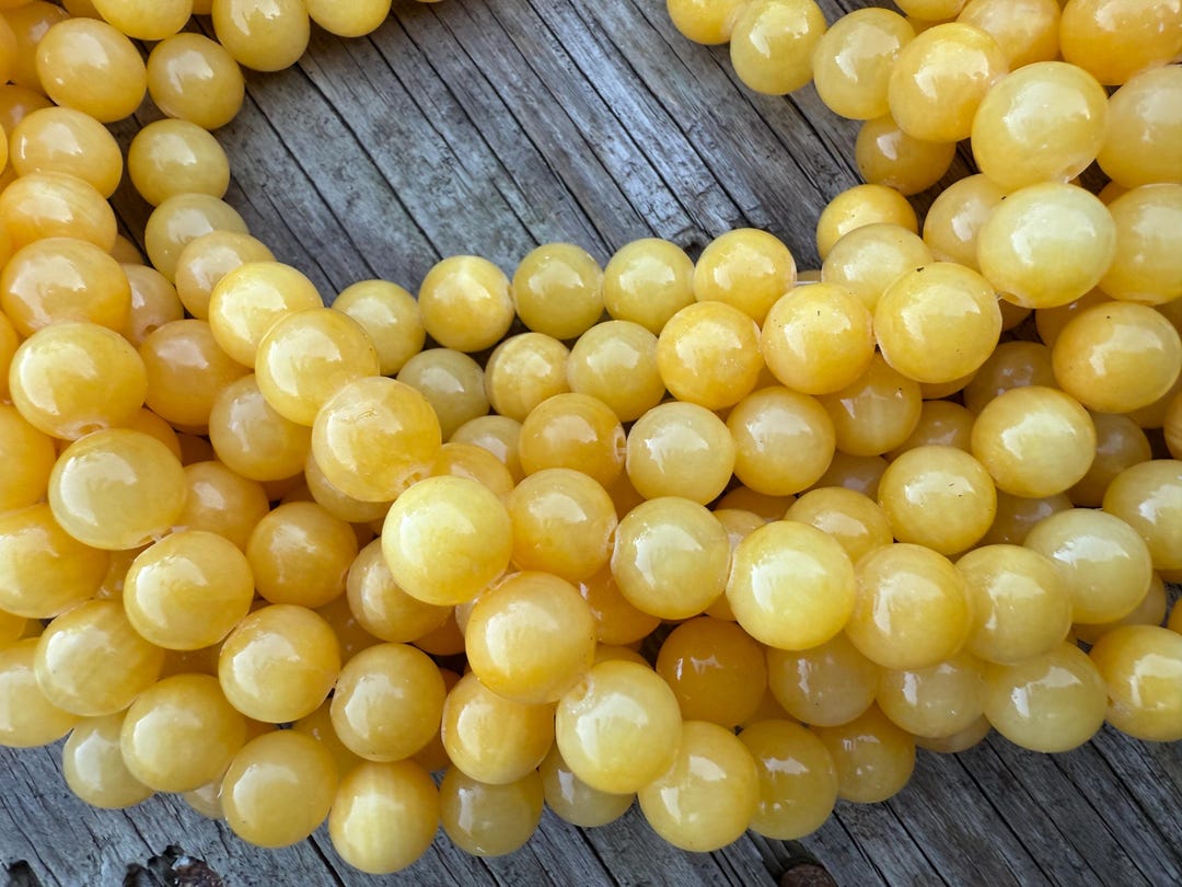 1+ String of 10 Mm Yellow Jade Gemstone Beads, Round, Yellow 10mm ...