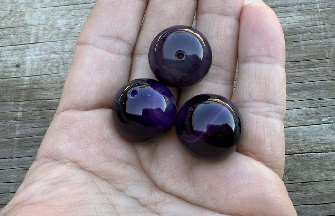 1 Large 20 Mm Purple Agate Gemstone Bead, Large Purple Beads, Round ...