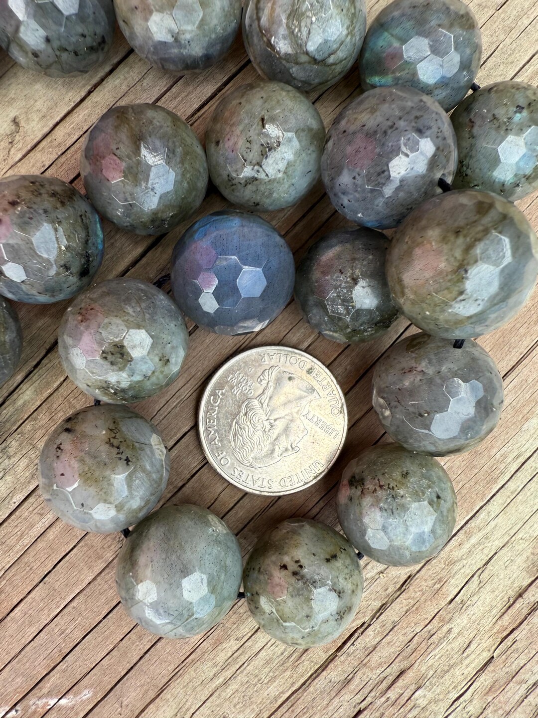 1 String + of 18 Mm Round Natural Labradorite Faceted Drilled Beads ...