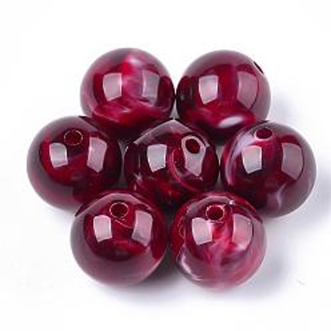 50+ Acrylic 13 Mm Round Glossy Dark Red Gemstone Imitation Beads, Large ...