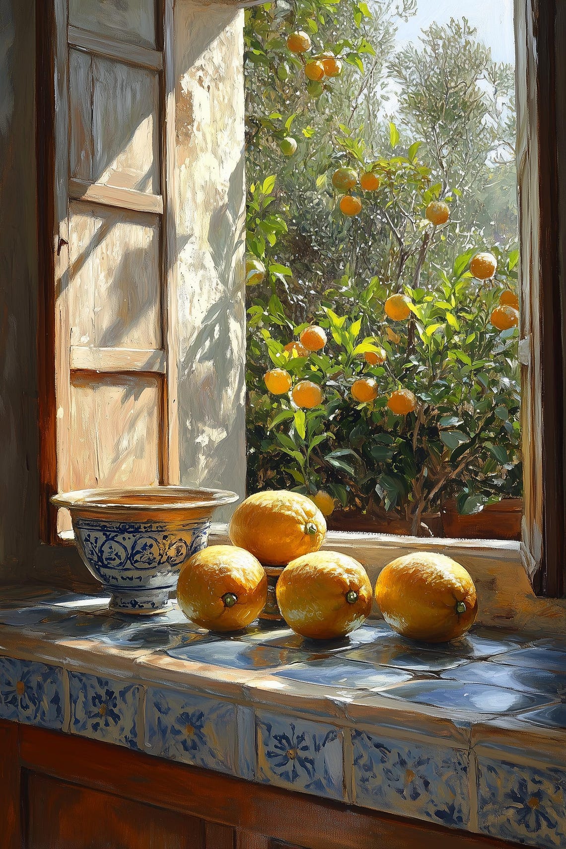 Mediterranean Lemon Tree Kitchen Print – Tuscan Window View (digital ...