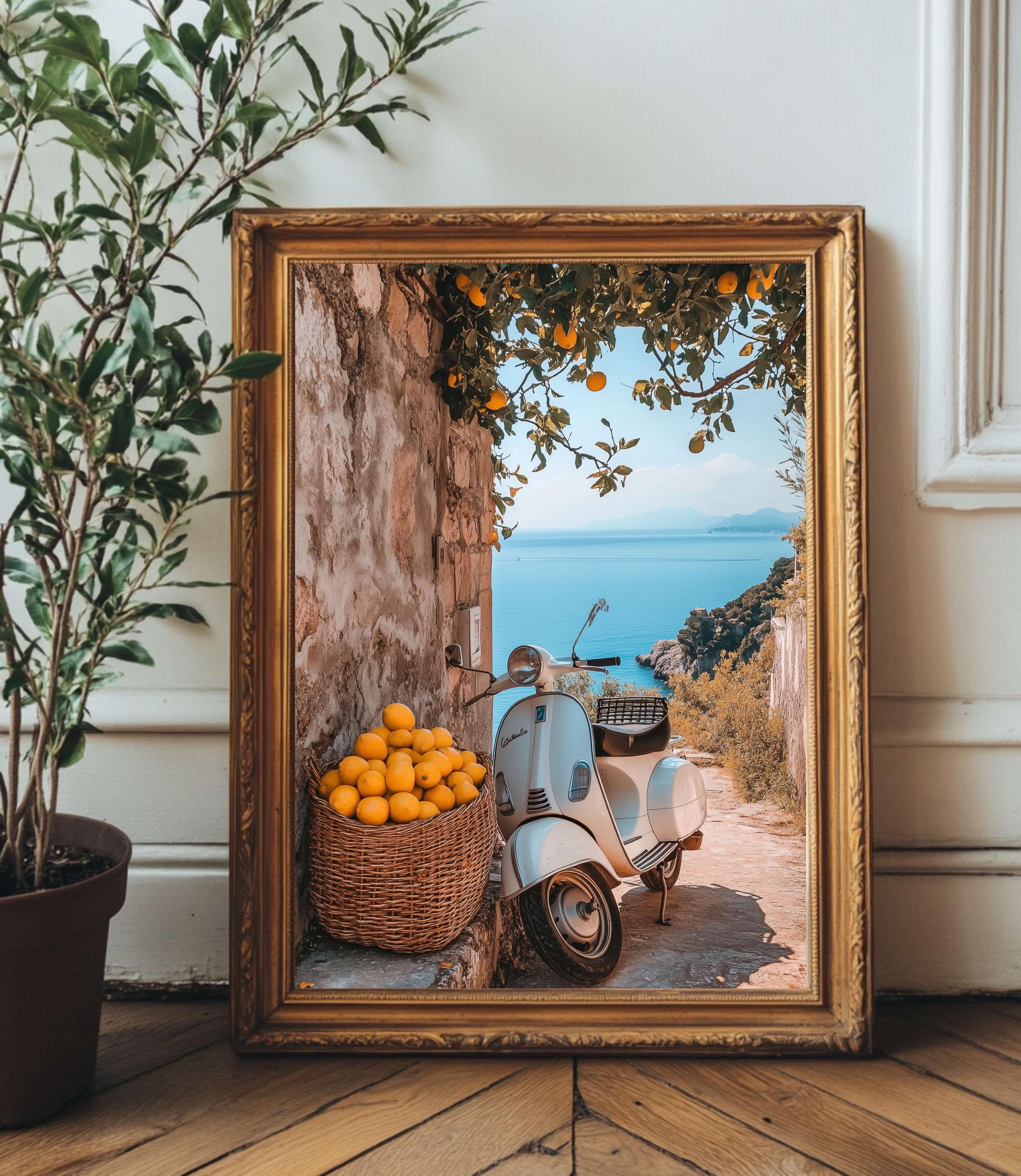 Vintage Lemon Scooter Wall Art | Retro Vespa Style Print | Italian ...