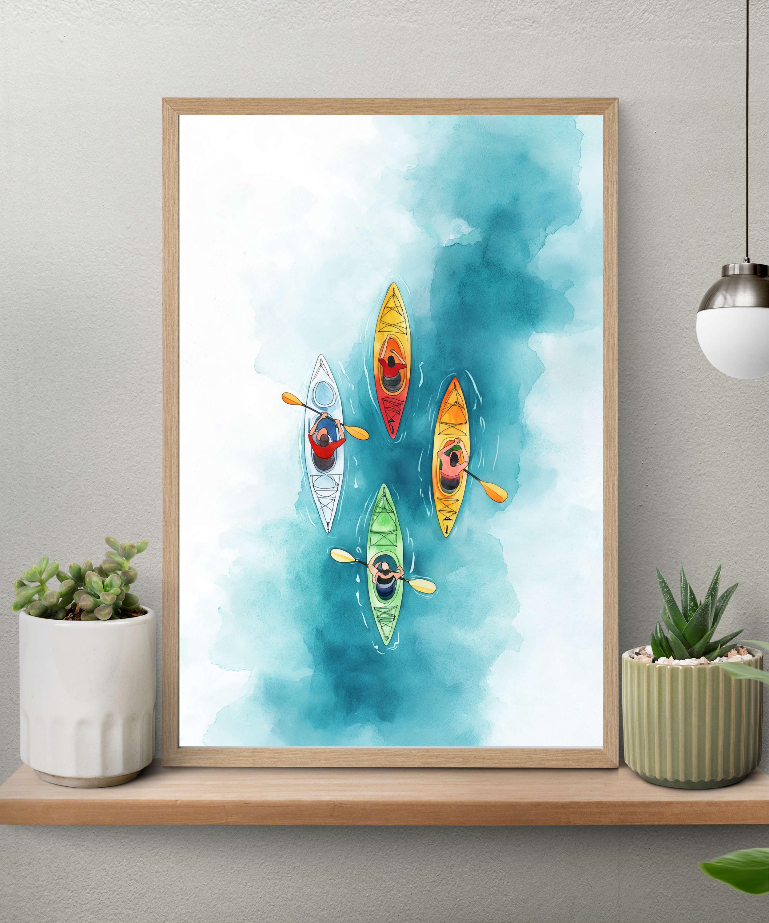 Watercolor Kayaking Lake Print | Aerial Canoe Art (digital Download) - Etsy