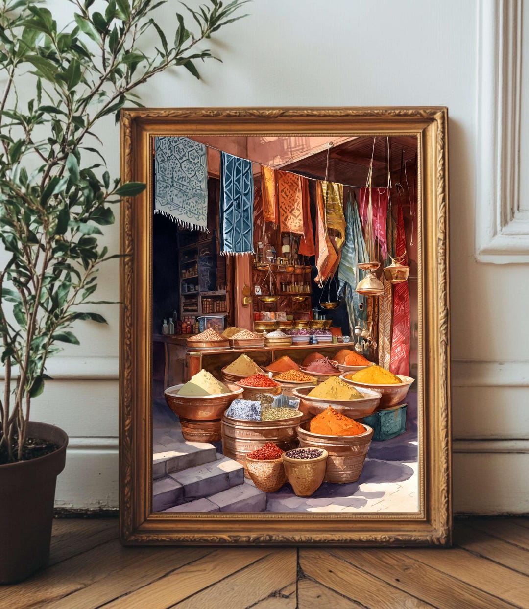 Moroccan Spice Market Wall Art Print, Watercolor Bazaar Decor, Boho ...