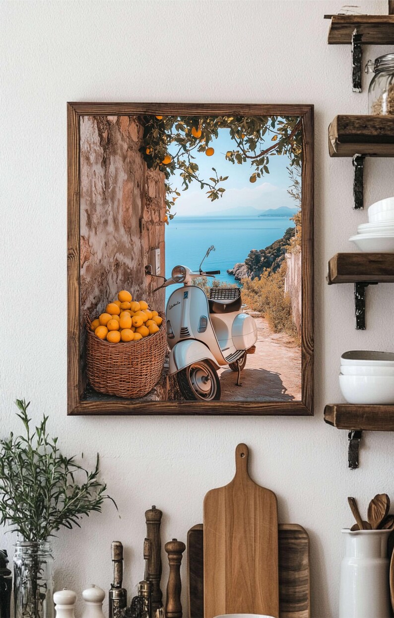 Vintage Lemon Scooter Wall Art | Retro Vespa Style Print | Italian ...