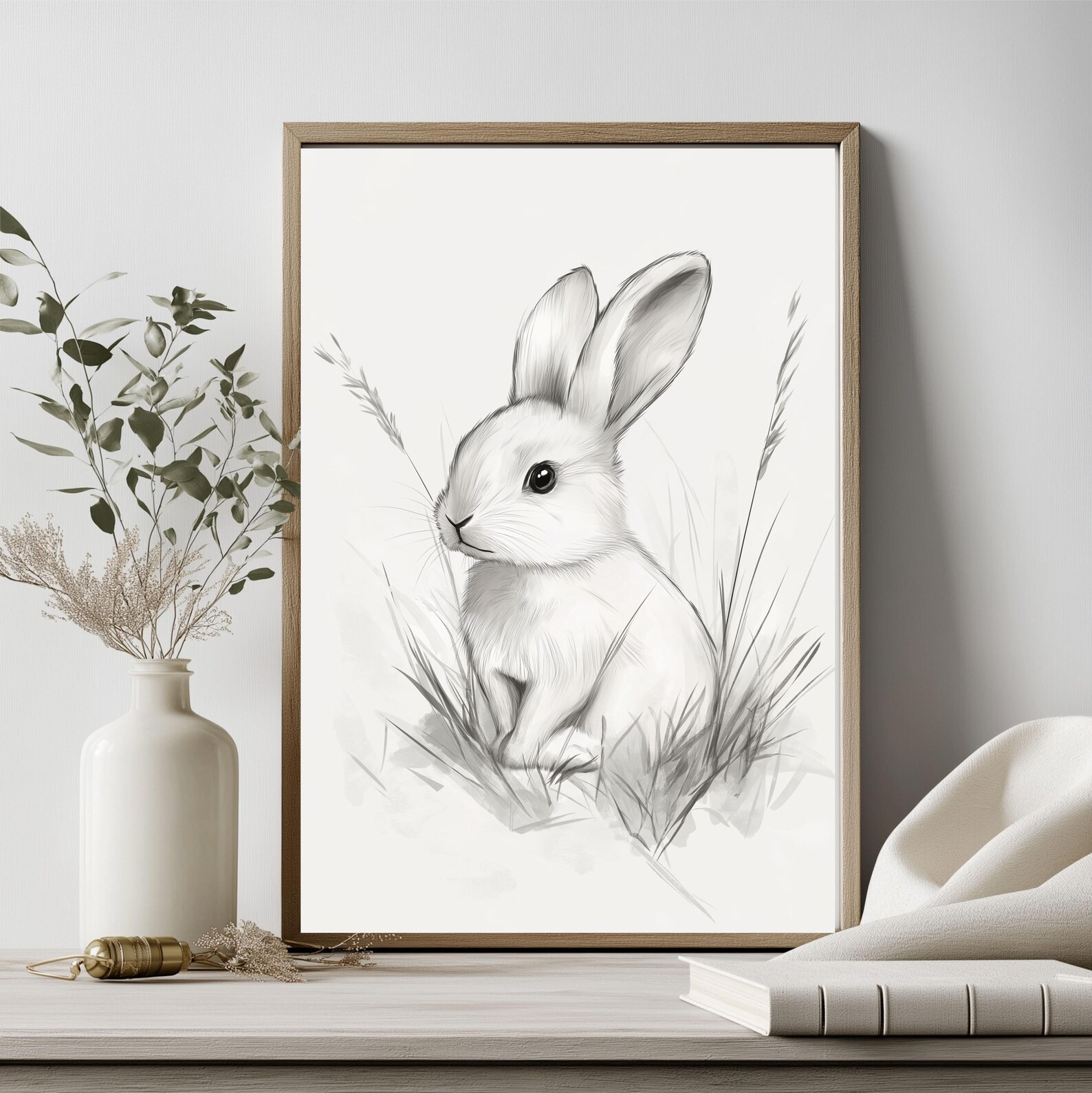 Printable Cute Easter Bunny Printable Wall Art – Spring Decor, Sketch ...