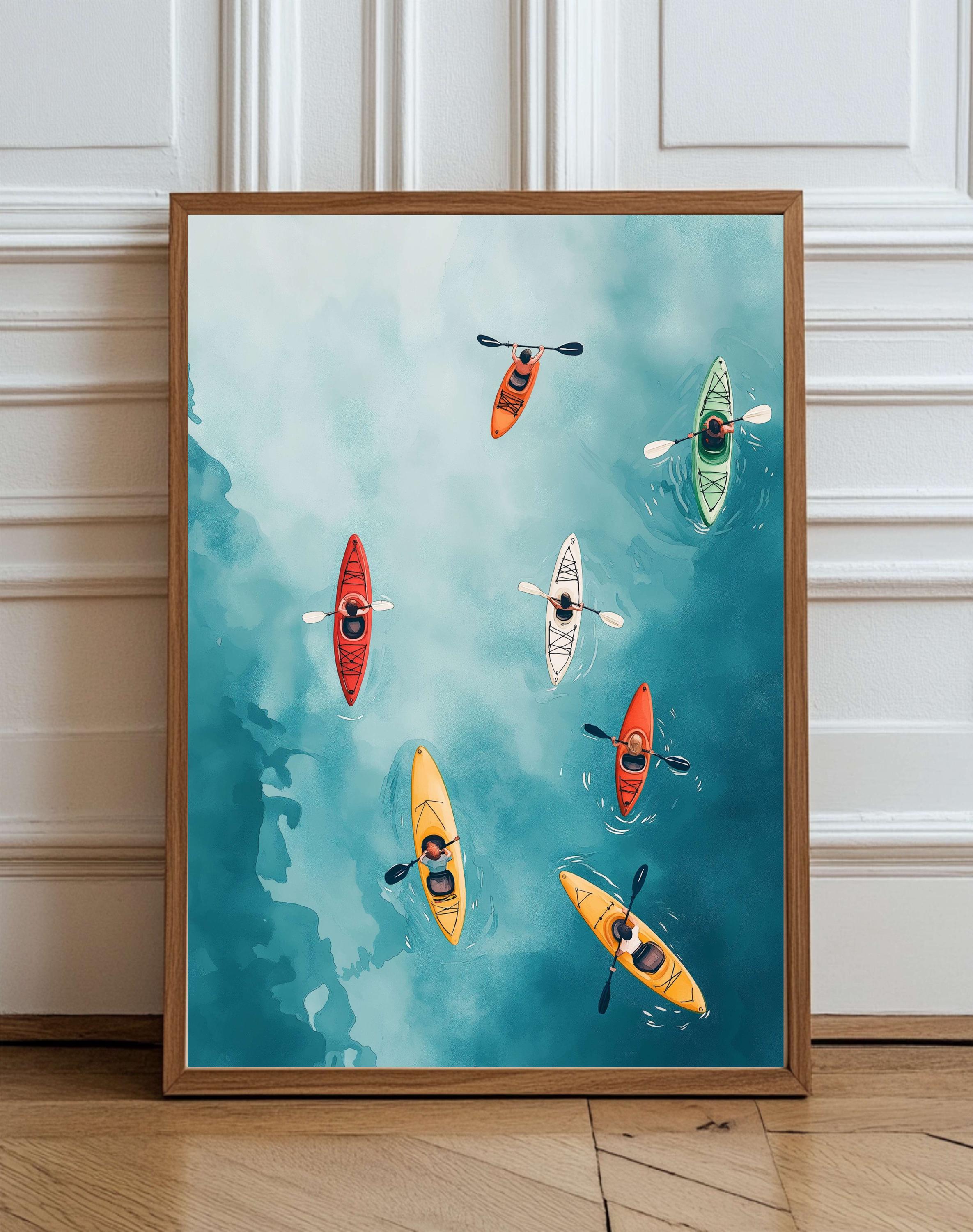 Minimalist Watercolor Kayaking Wall Art | Aerial Lake View Print ...
