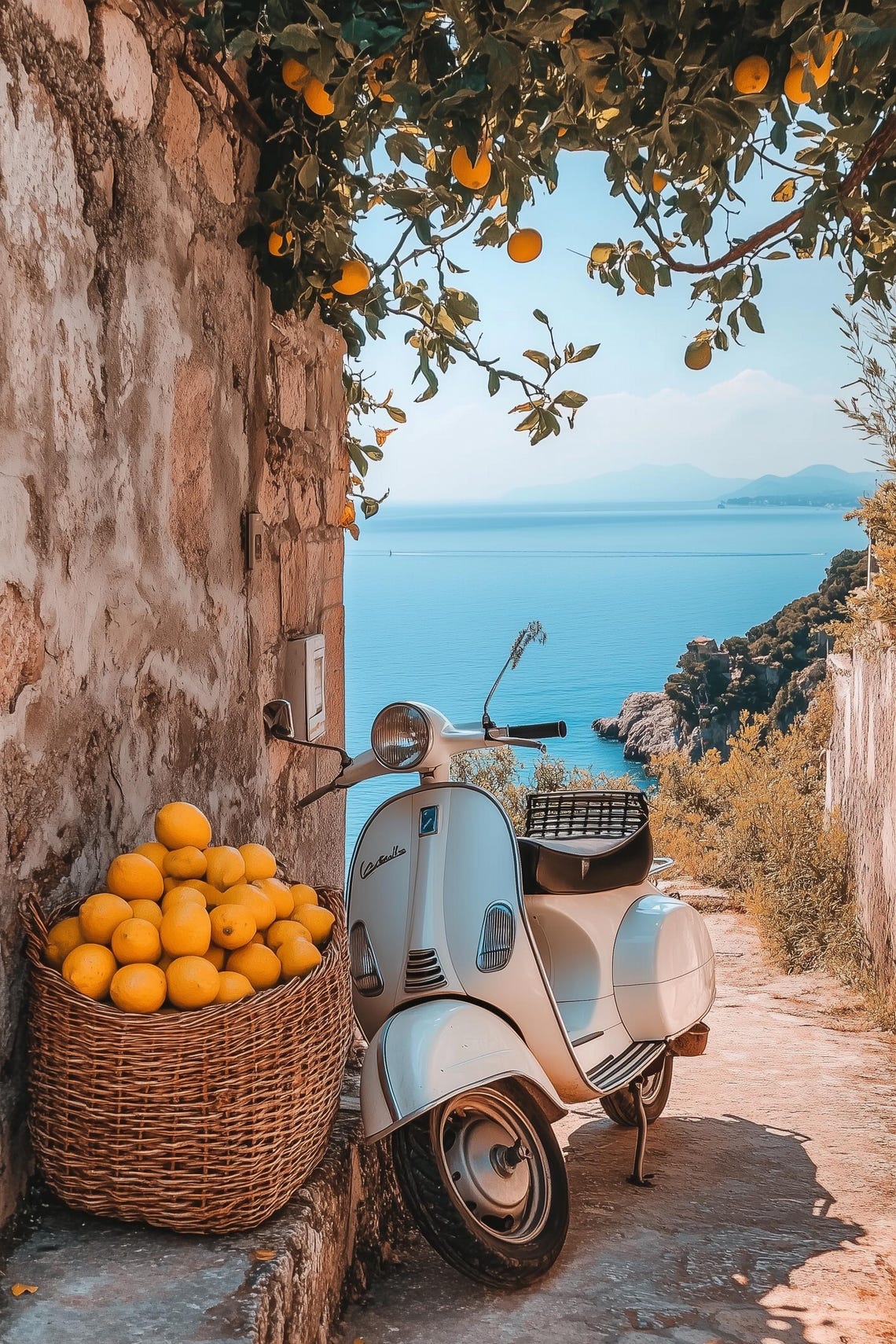 Vintage Lemon Scooter Wall Art | Retro Vespa Style Print | Italian ...