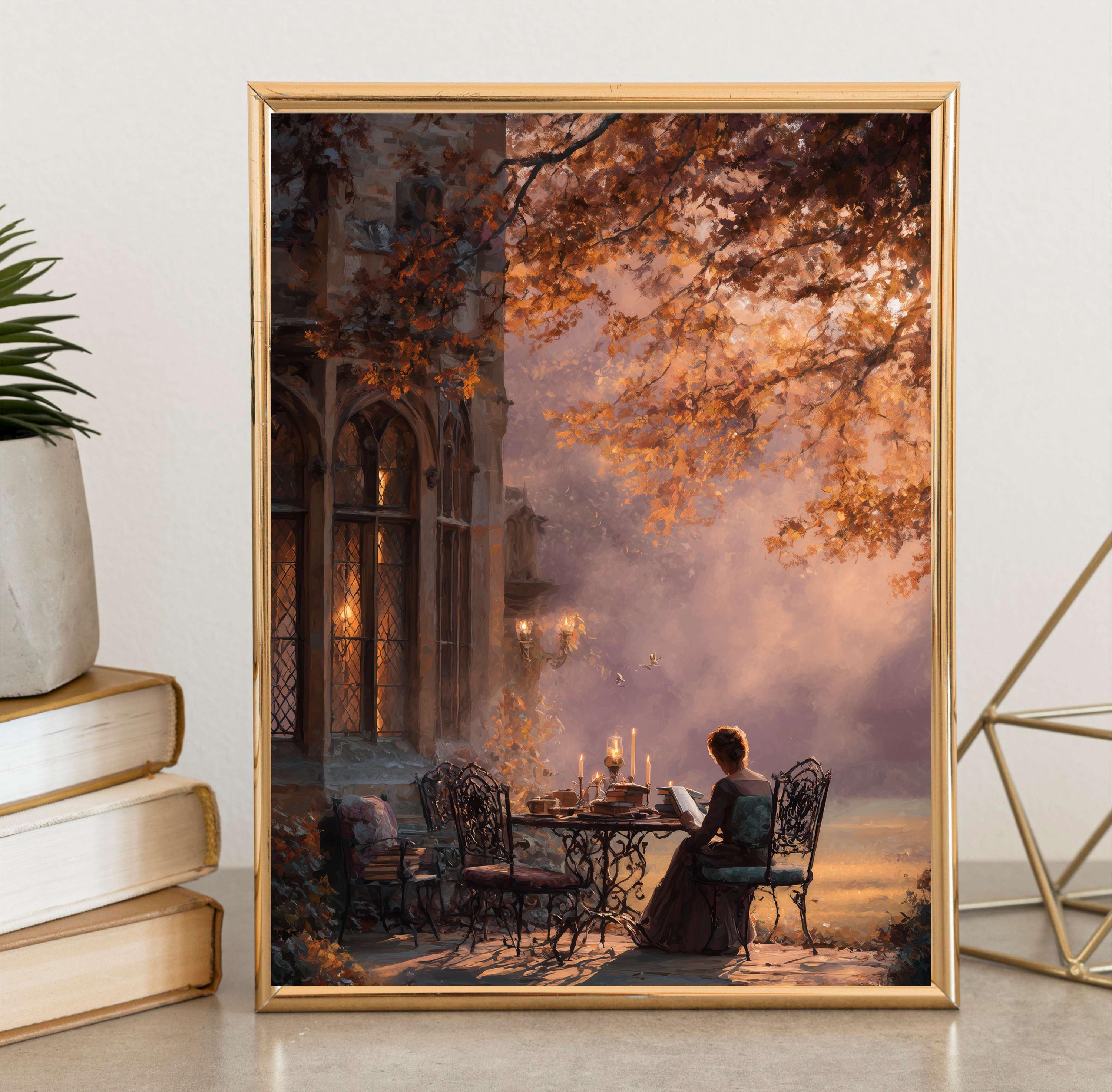 Autumn Reading Scene Print | Vintage Woman in Garden (digital Download ...