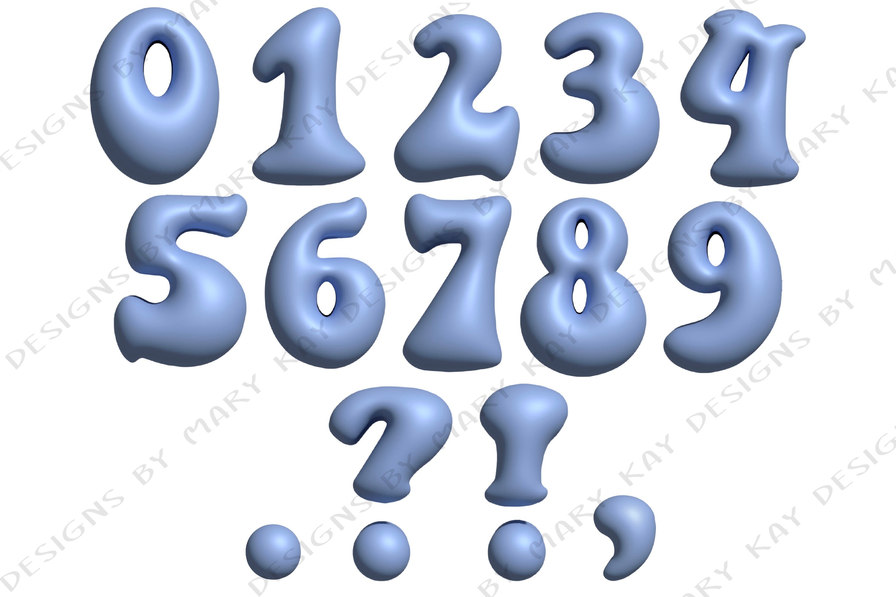 3D Inflated Soft Blue Alphabet Retro Font Transparent Pngs - Etsy