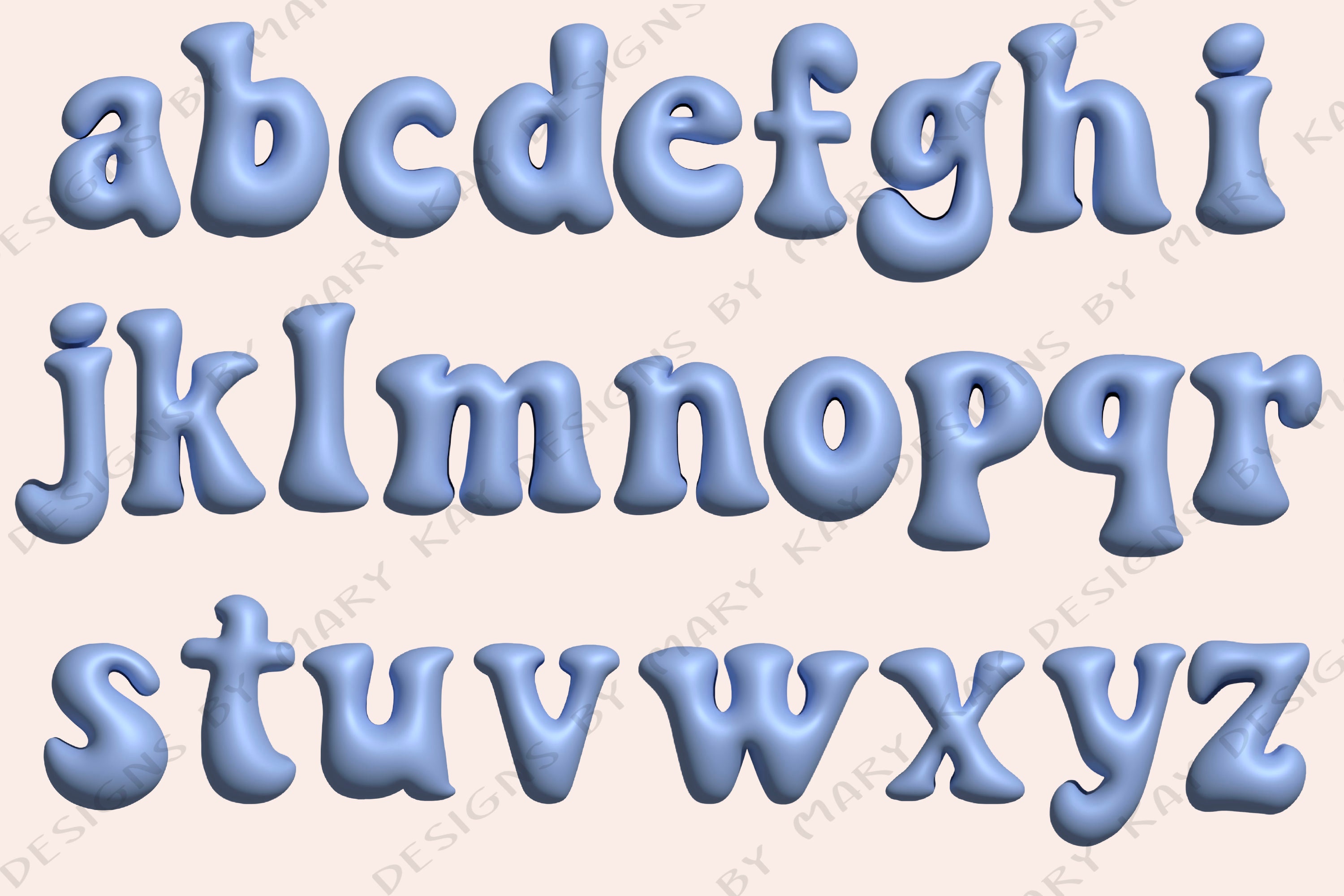 3D Inflated Soft Blue Alphabet Retro Font Transparent Pngs - Etsy
