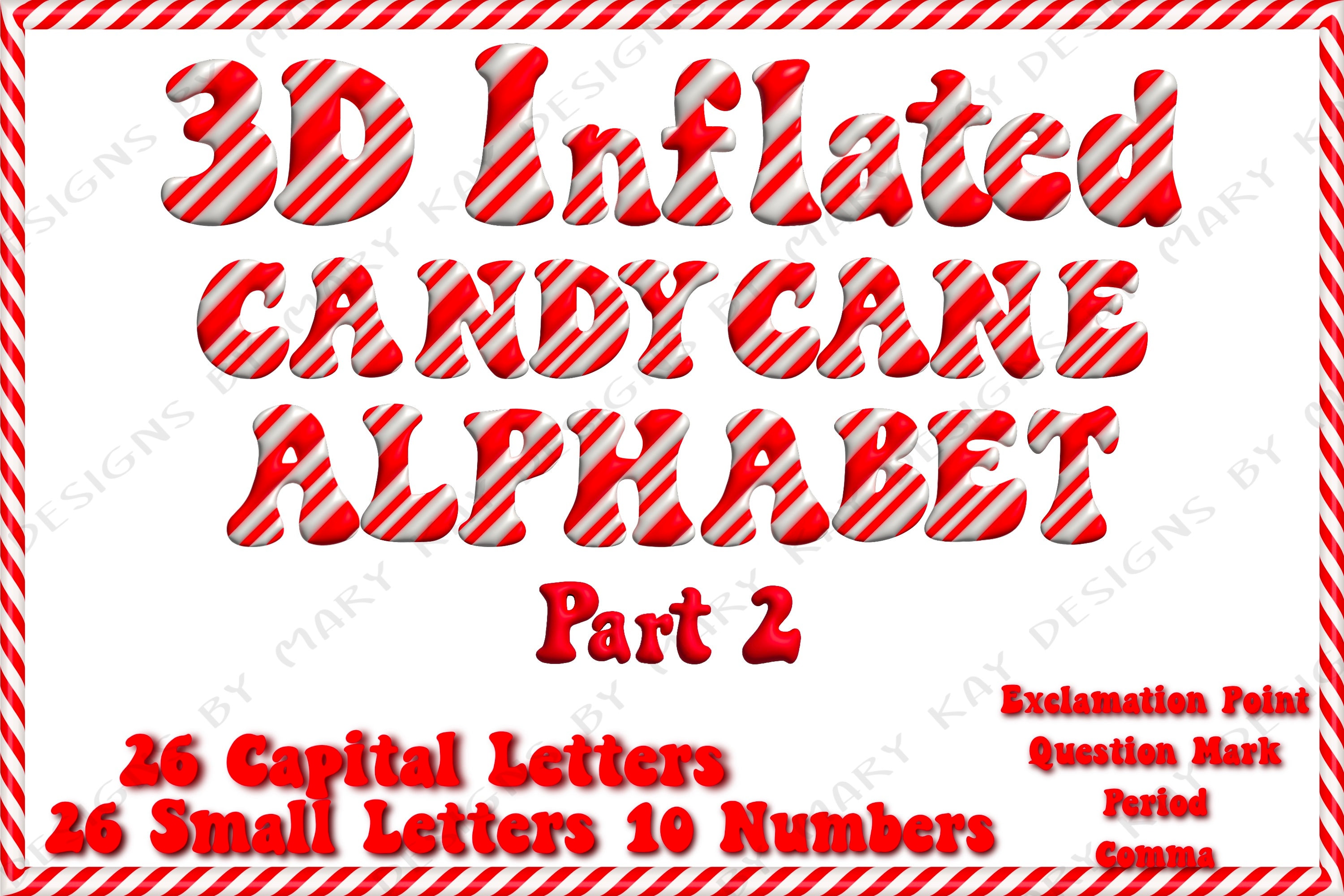 3D Inflated Candy Cane Alphabet Part 2 Retro Font - Etsy