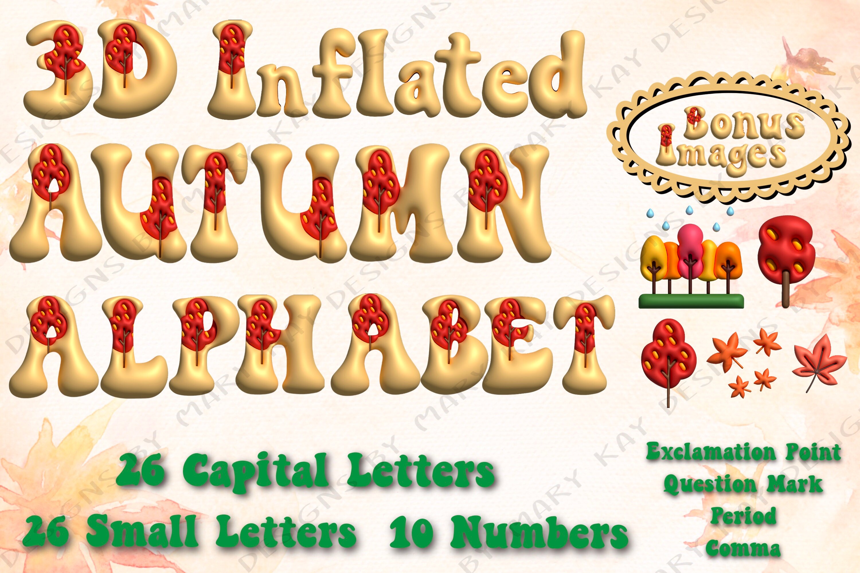 3D Inflated Autumn Alphabet Retro Font Transparent Pngs - Etsy