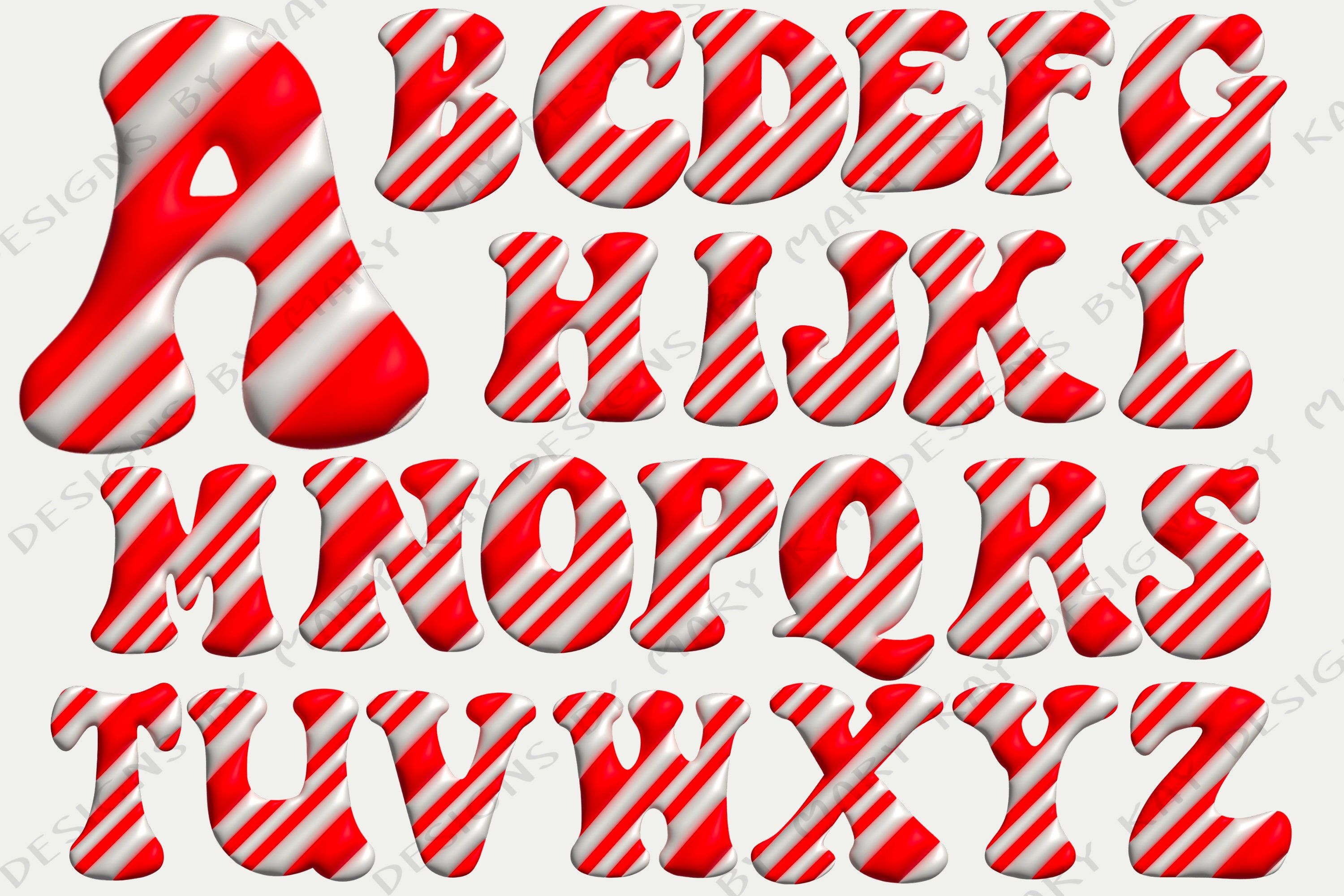 3D Inflated Candy Cane Alphabet Part 2 Retro Font - Etsy