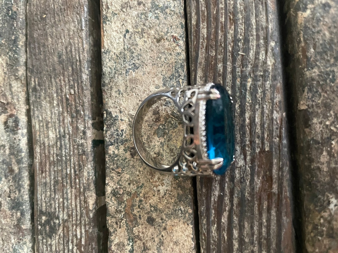 Vintage Gothic Victorian Like Costume Ring With Blue Stone. Size 10.5 ...