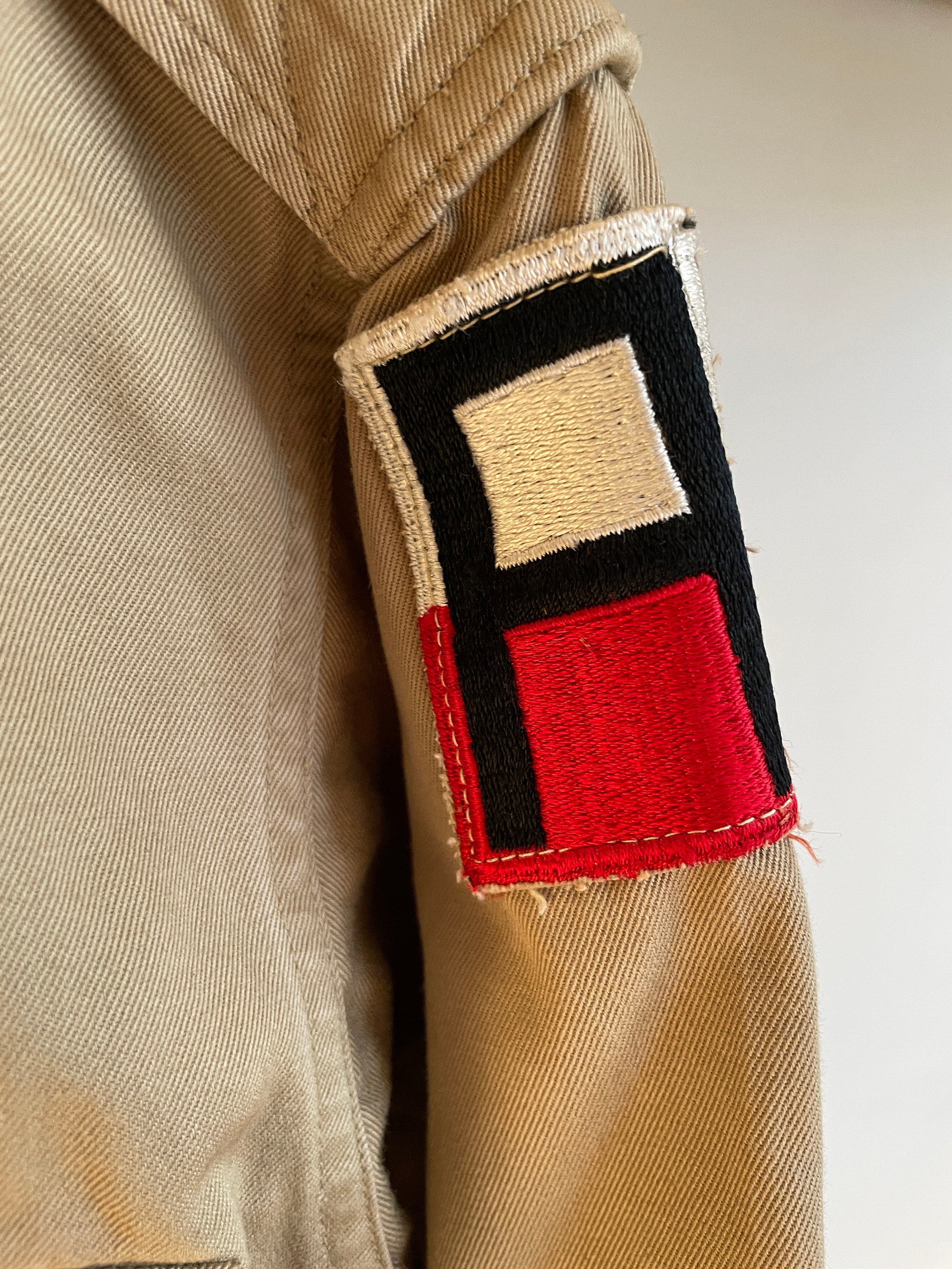 Vintage Khaki Army Uniform Button up Cotton Canvas Shirt. Patched ...