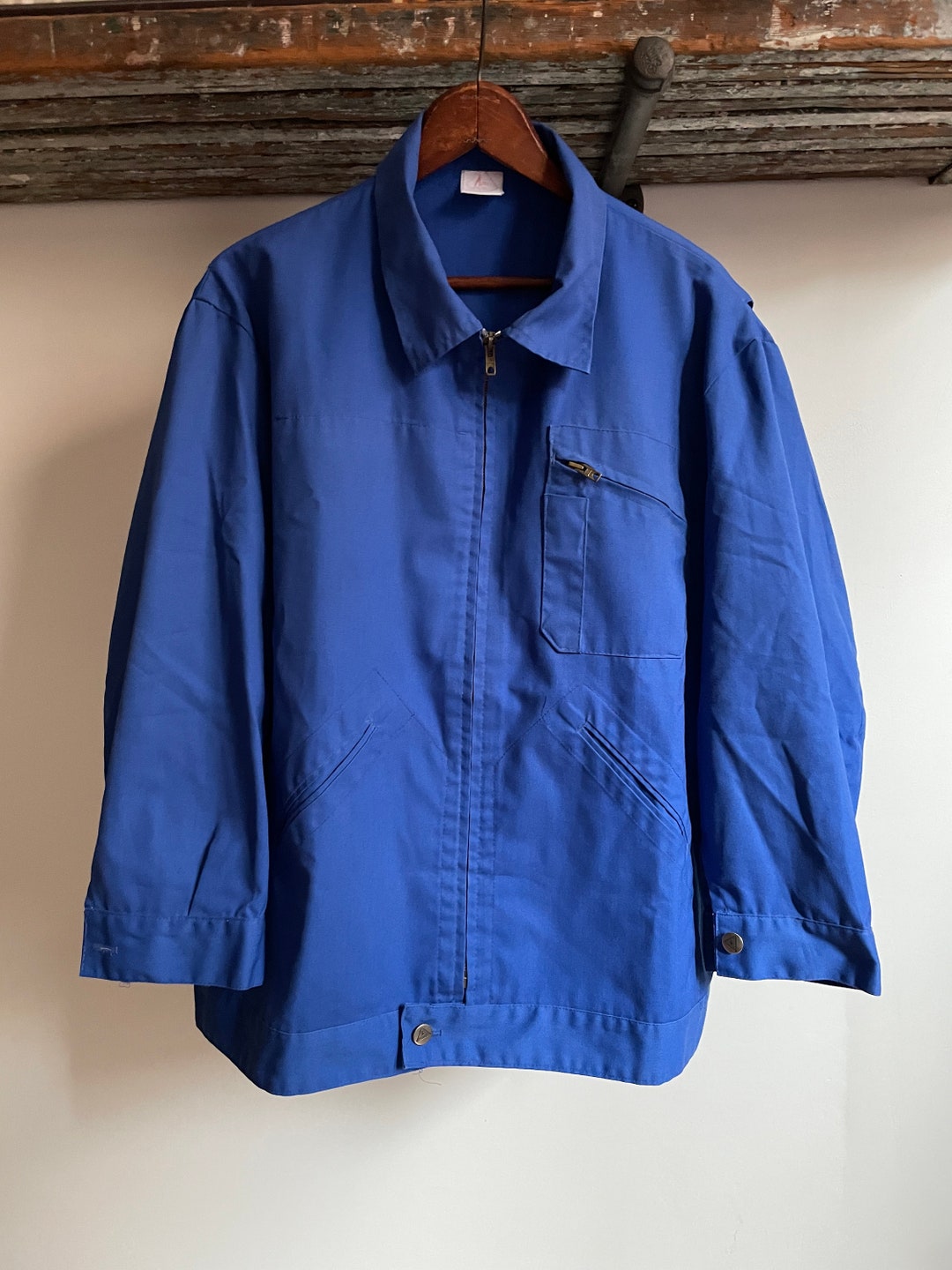 Vintage Cobalt Blue French Workwear Zip Jacket. Size Large. 24 Armpit ...