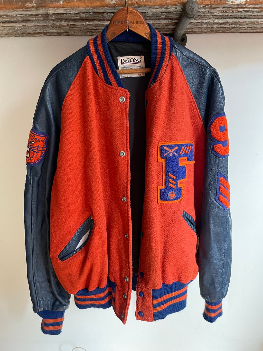 Vintage Varsity Letterman Jacket. Orange and Navy Blue. Size 50 Large ...