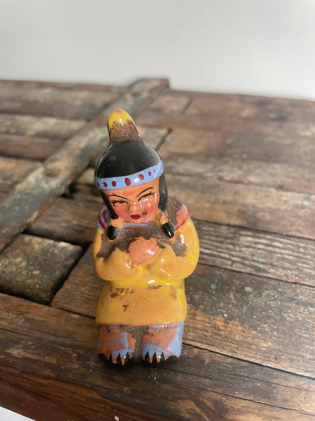 Salt Pepper Shaker Native American USA Vintage Indian Girl Ceramic - Etsy