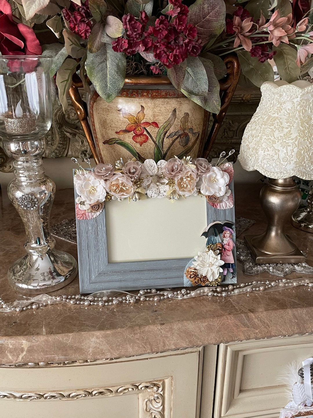 Floral Picture Frame 4 X 6 Hand Embellished: “promenade Dans Le Jardin ...