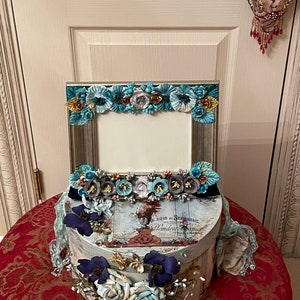 Floral Picture Frame 5 X 7 Hand Embellished: “blue Velvet” - Etsy