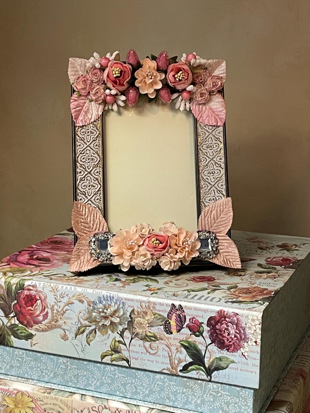 Floral Picture Frame 4 X 6 Hand Embellished: “pinkalicious II” - Etsy