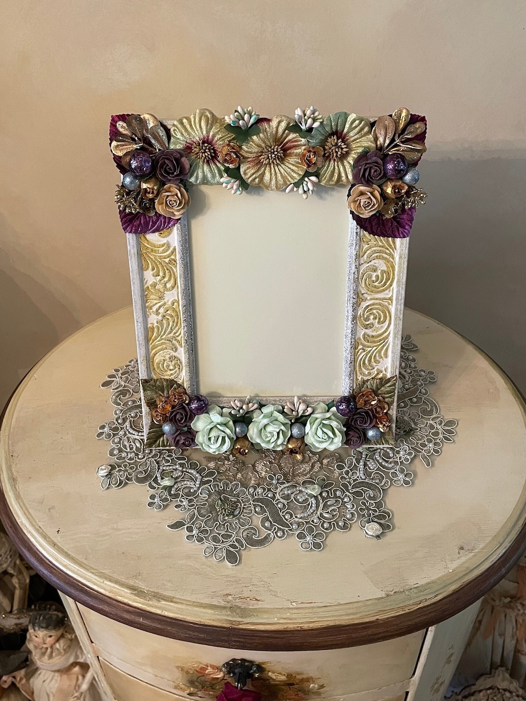 Floral Picture Frame 5 X 7 Hand Embellished: “floral Radiance” - Etsy