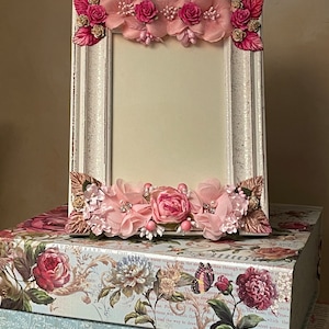 Floral Picture Frame 5 X 7 Hand Embellished: “pink Effervescence” - Etsy