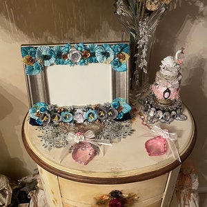 Floral Picture Frame 5 X 7 Hand Embellished: “blue Velvet” - Etsy