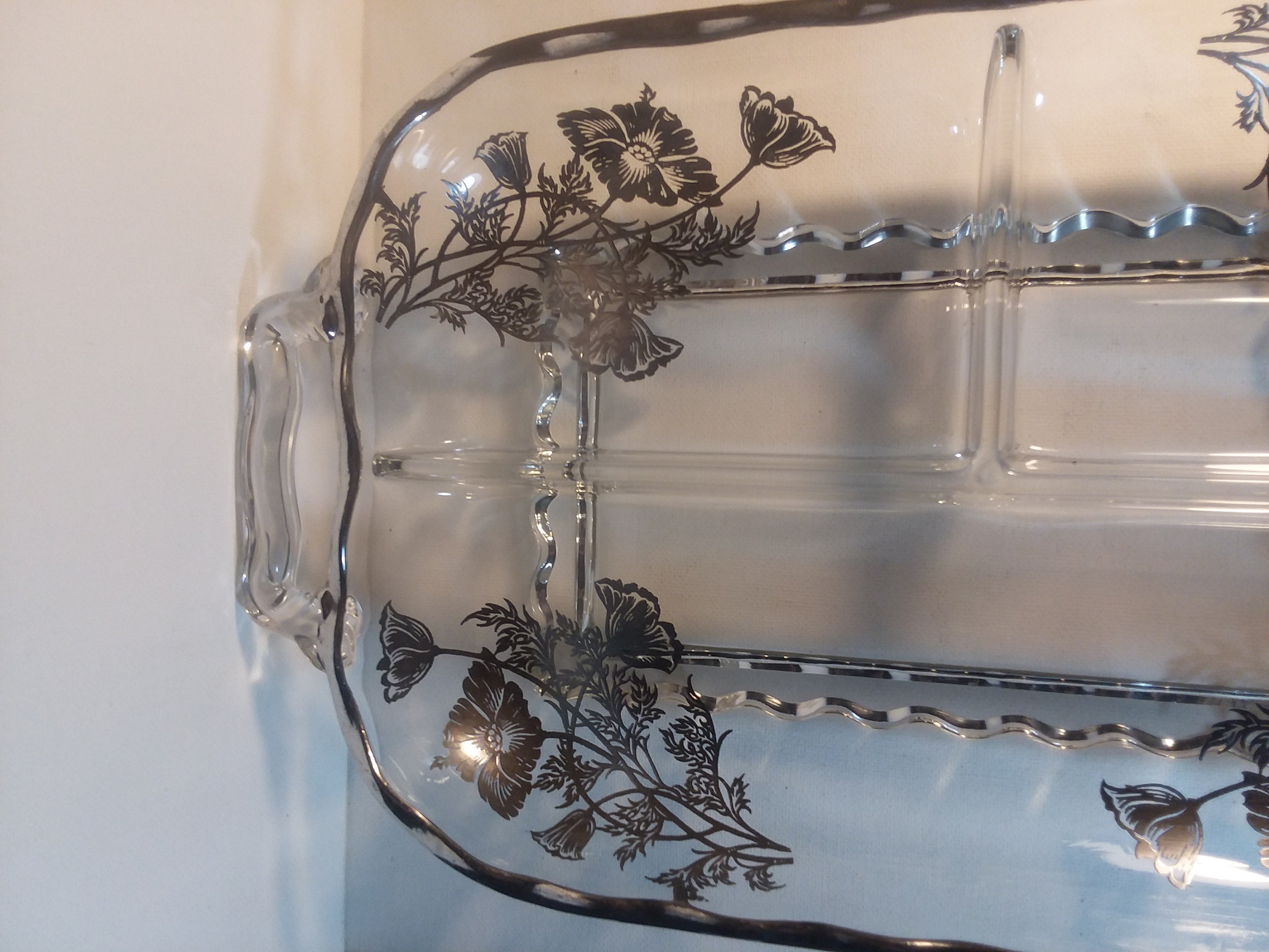 Vintage Silver Overlay Divided Glass Serving Dish | Etsy