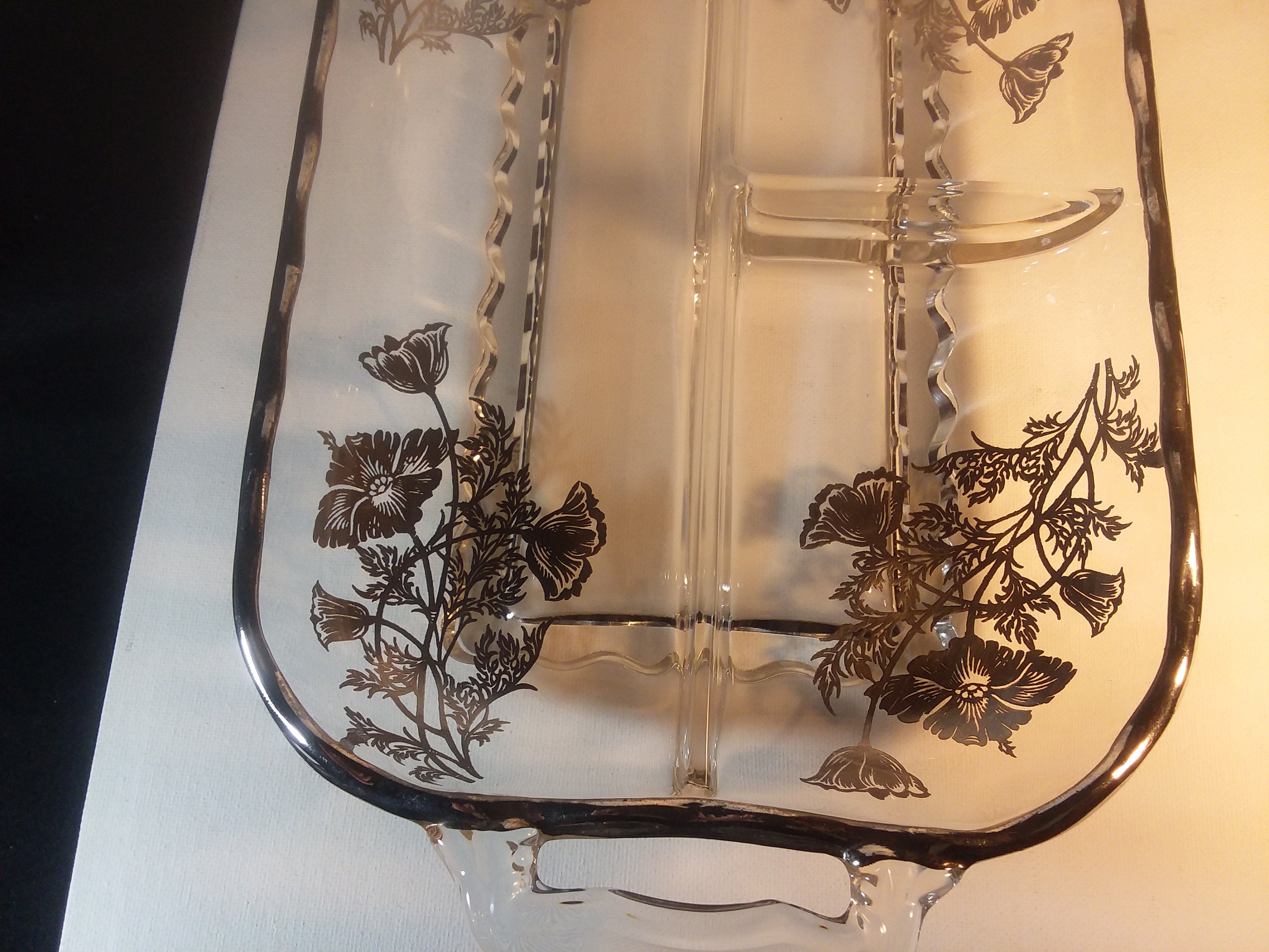 Vintage Silver Overlay Divided Glass Serving Dish | Etsy