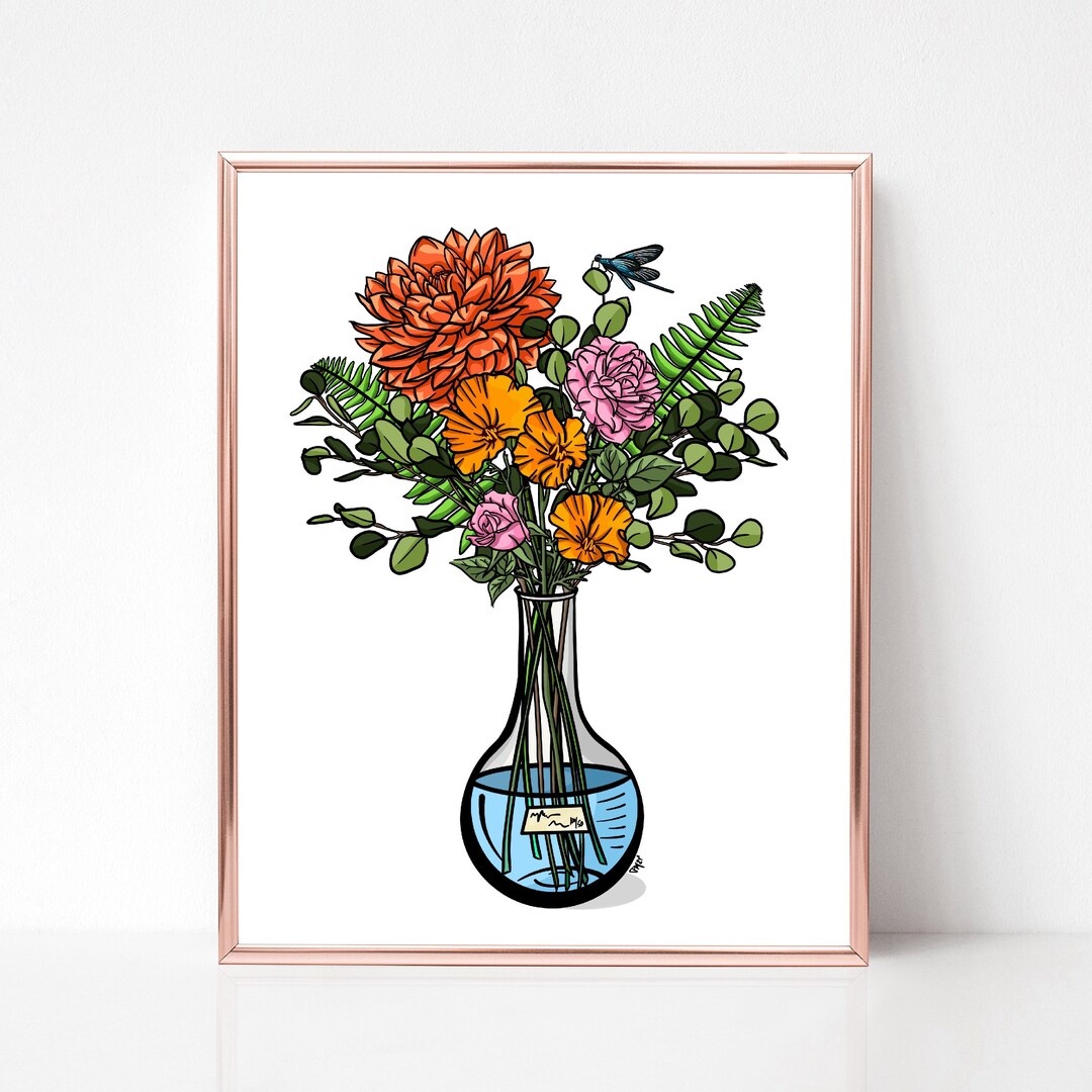 Women in Science Poster | Flask Bouquet Wall Art | Flower Painting ...